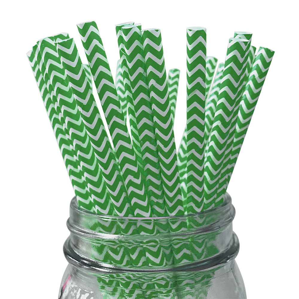 Dark Green Chevron Striped 25pc Paper Straws