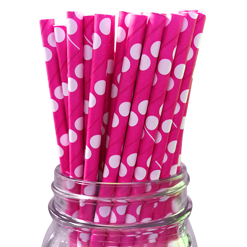 Hot Pink with White Polka Dot 25pc Paper Straws