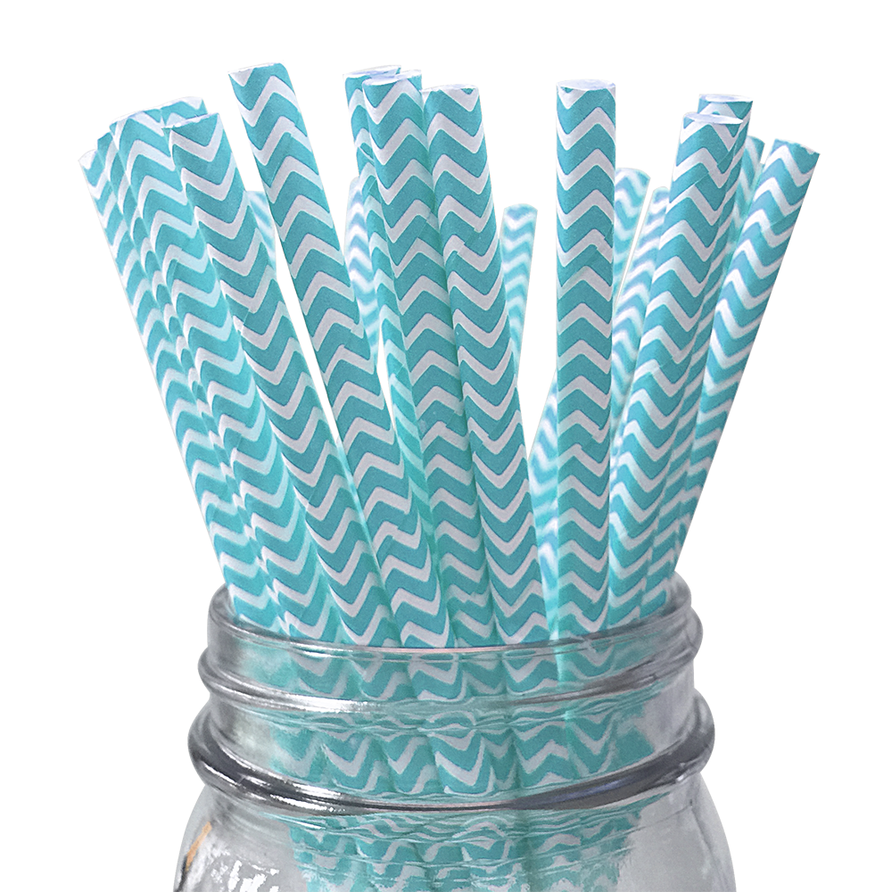 Light Blue Chevron Striped 25pc Paper Straws