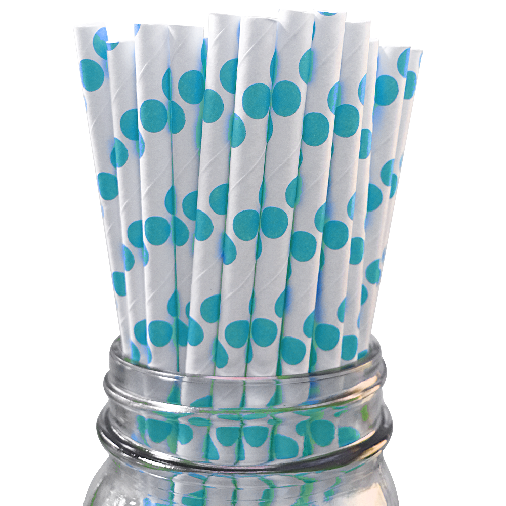 Light Blue Polka Dot 25pc Paper Straws
