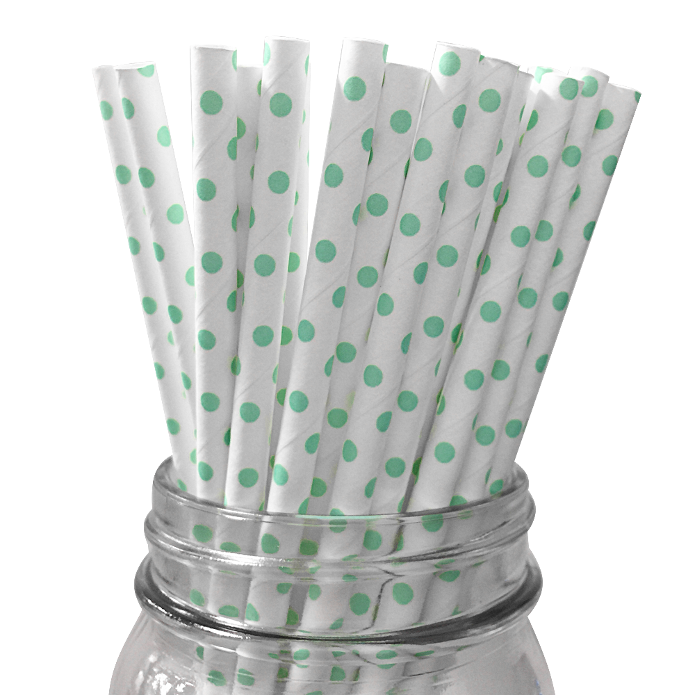 Mini Mint Polka Dot 25pc Paper Straws