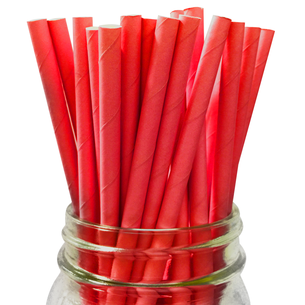 Red Solid 25pc Paper Straws
