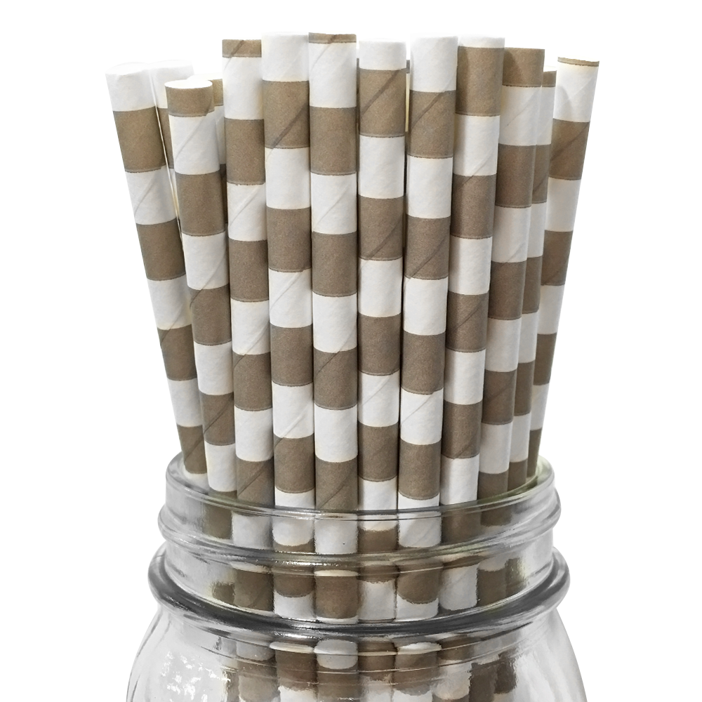 Concrete Rugby Striped 25pc Paper Straws