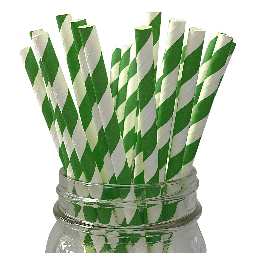 Dark Green Striped 25pc Paper Straws