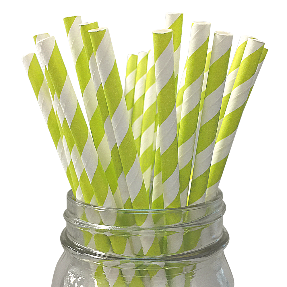 Lime Green Striped 25pc Paper Straws