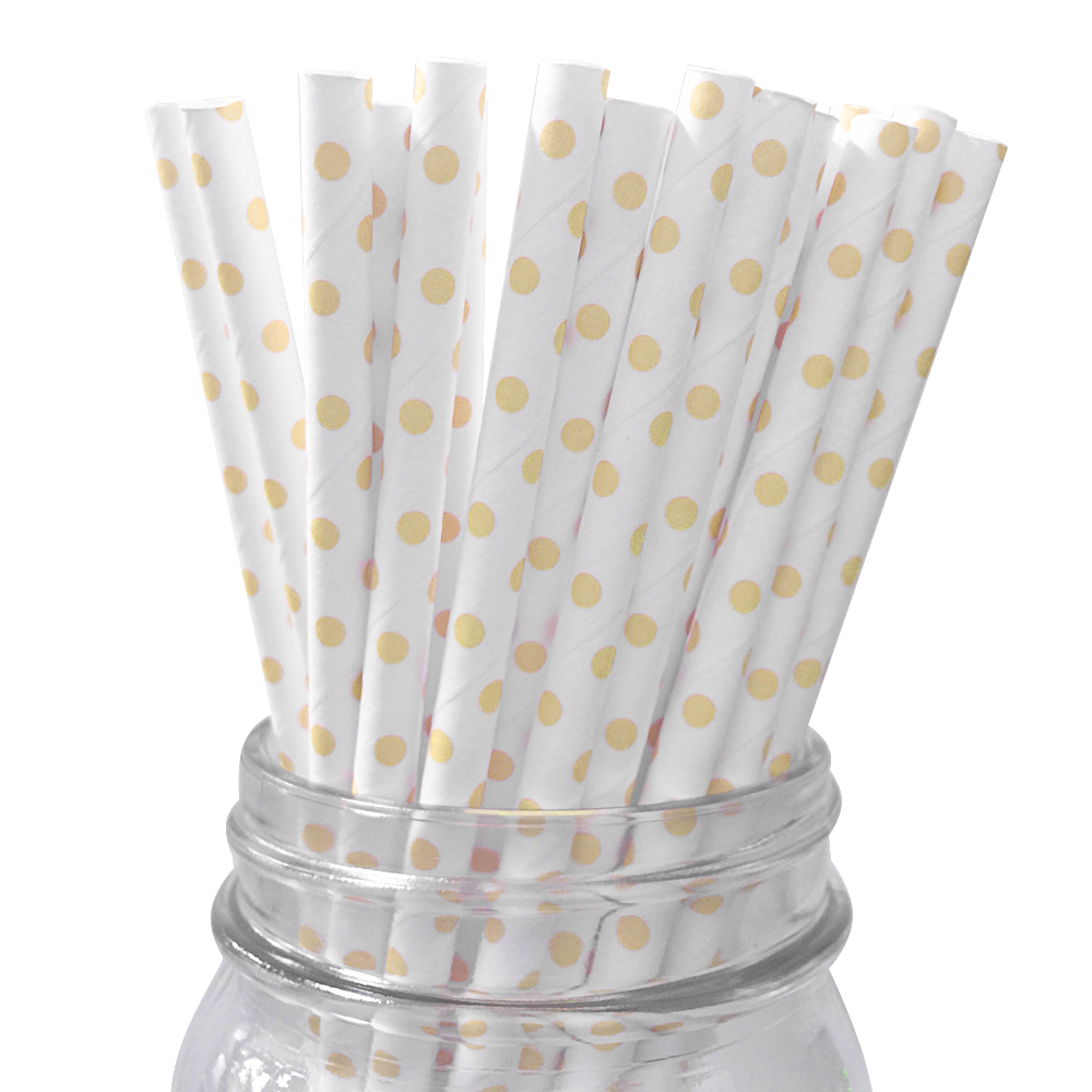 Peach Polka Dot 25pc Paper Straws